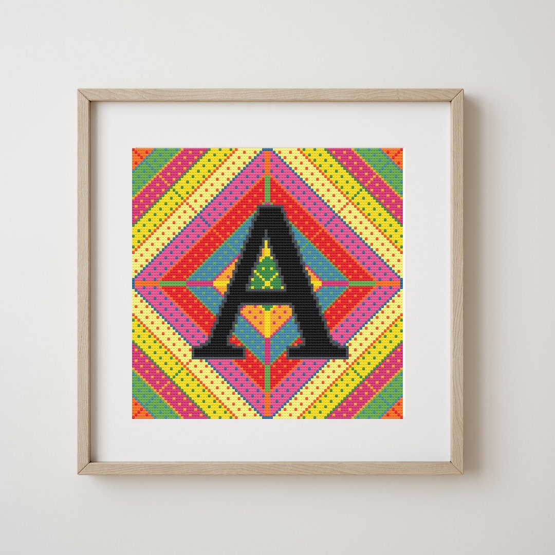 Letter A, Cross Stitch Alphabet Pattern, in Black on a Multicoloured ...