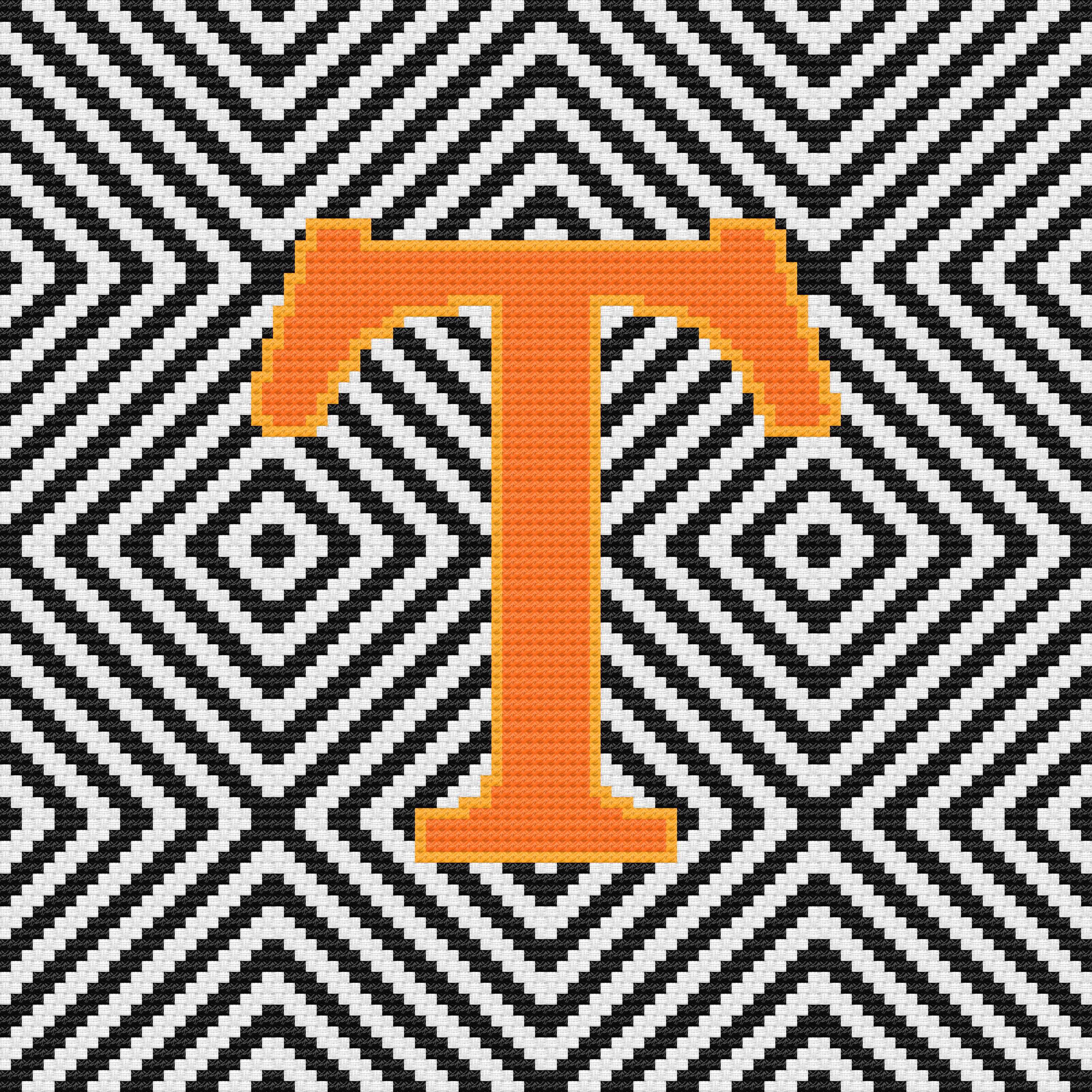 Letter T, Cross Stitch Alphabet Pattern, Orange, Monogram, Modern Decor ...