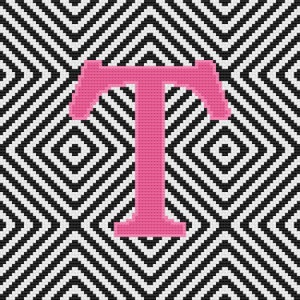 Letter T, Cross Stitch Alphabet Pattern, Pink, Monogram, Modern Decor ...