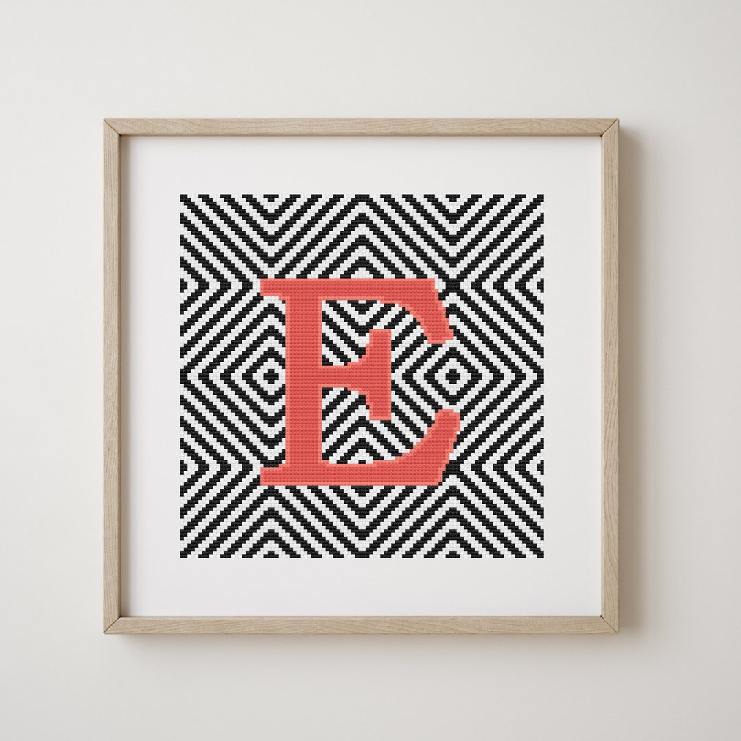 Letter E, Cross Stitch Alphabet Pattern, Coral, Monogram, Modern Decor ...