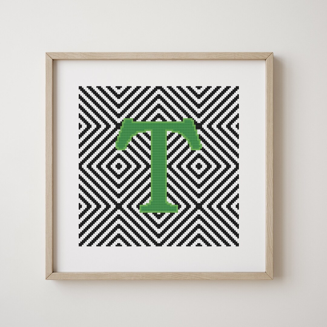 Letter T, Cross Stitch Alphabet Pattern, Green, Monogram, Modern Decor ...