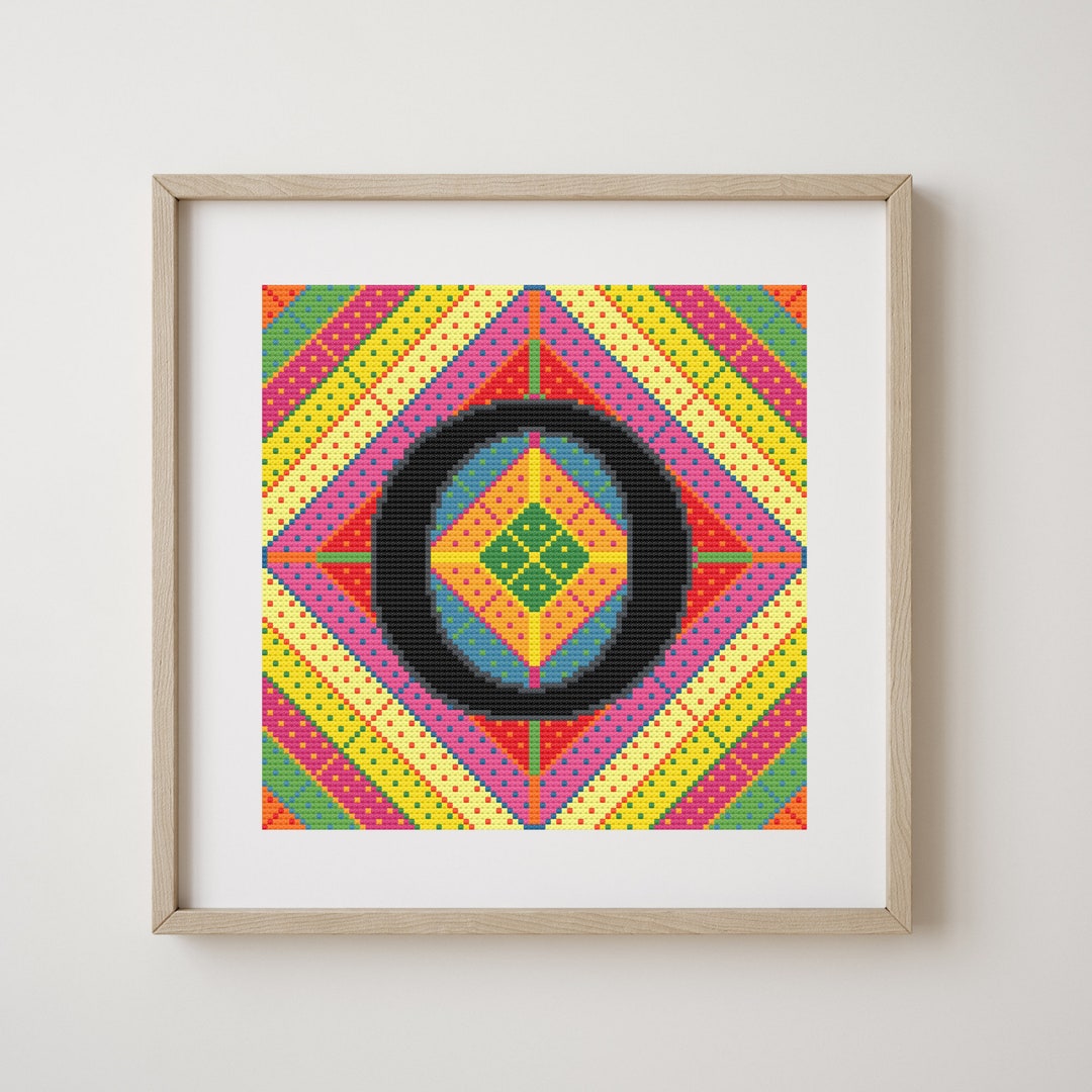 Letter O, Cross Stitch Alphabet Pattern, in Black on a Multicoloured ...