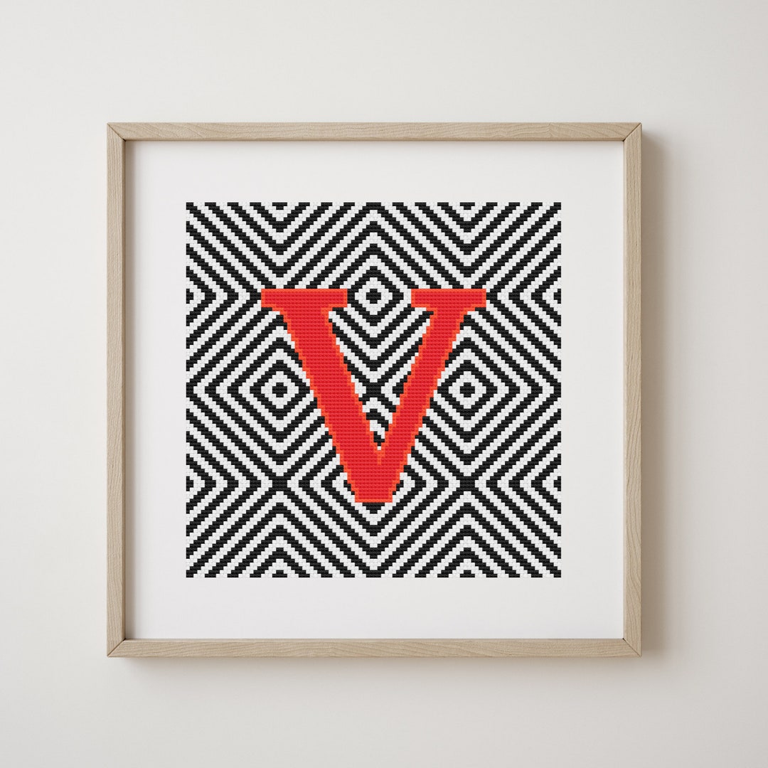 Letter V, Cross Stitch Alphabet Pattern, Red, Monogram, Modern Decor ...