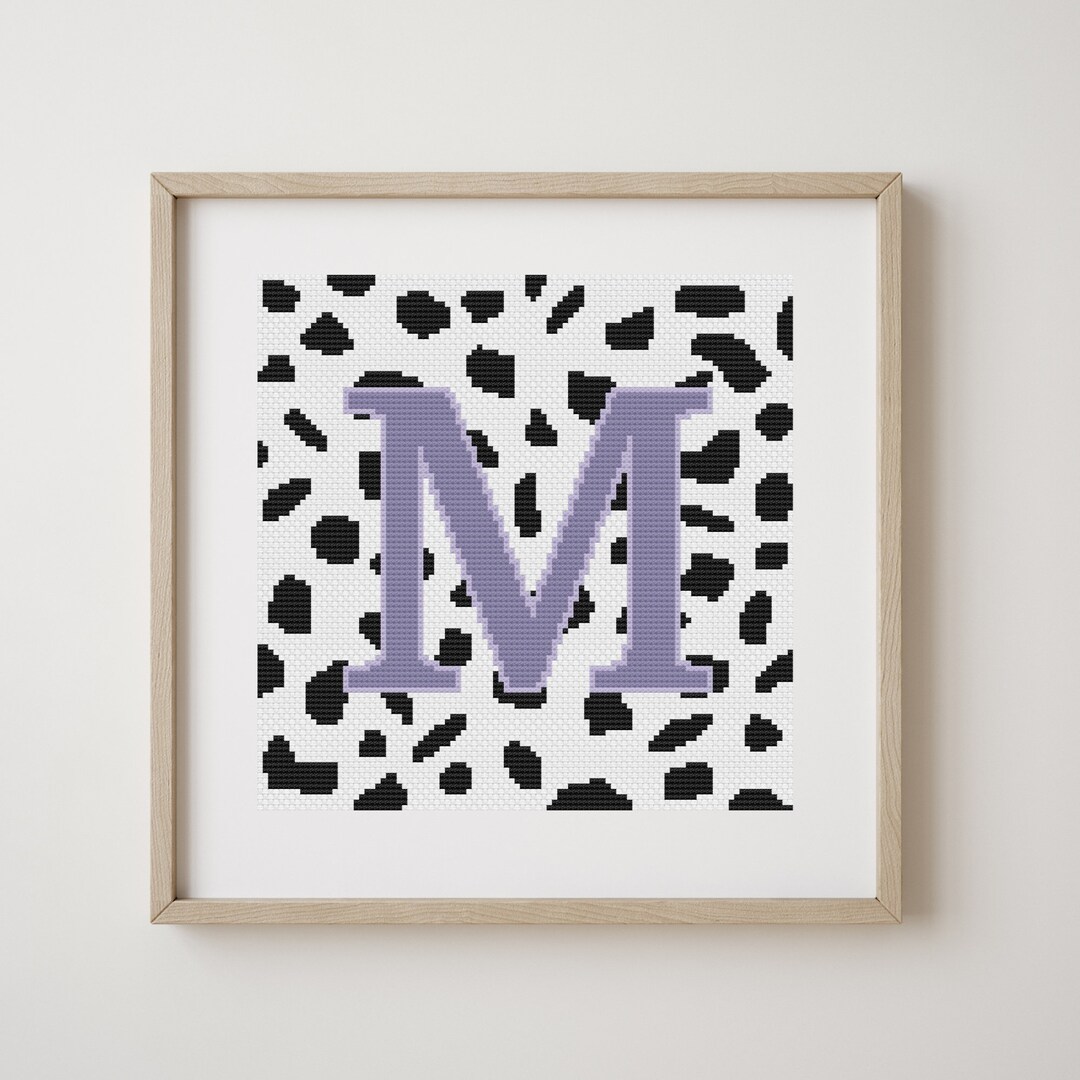 Letter M, Cross Stitch Alphabet Pattern, Lilac Letter on Dalmatian ...