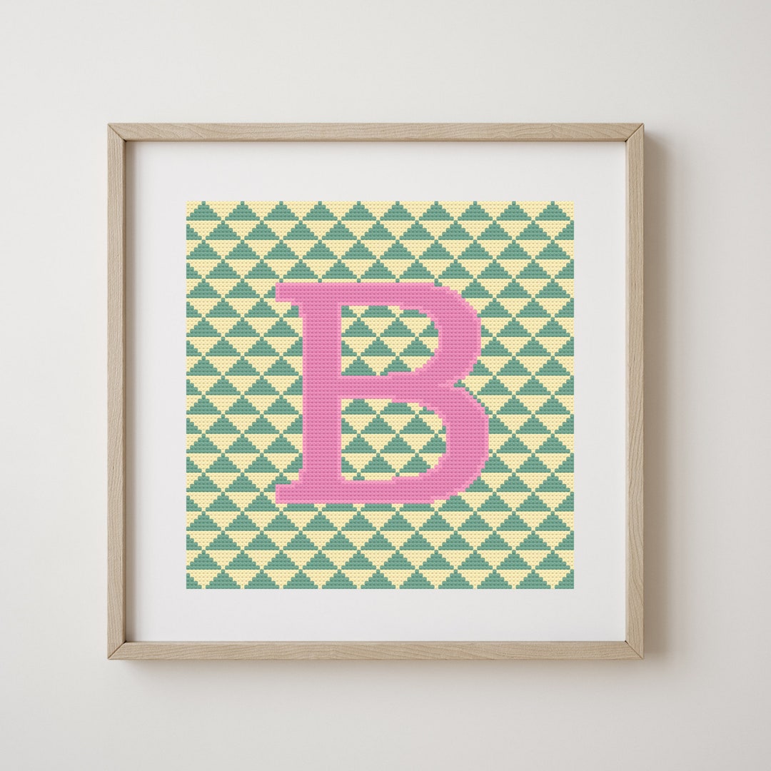 Letter B, Cross Stitch Alphabet Pattern, Pink on Green and Yellow ...