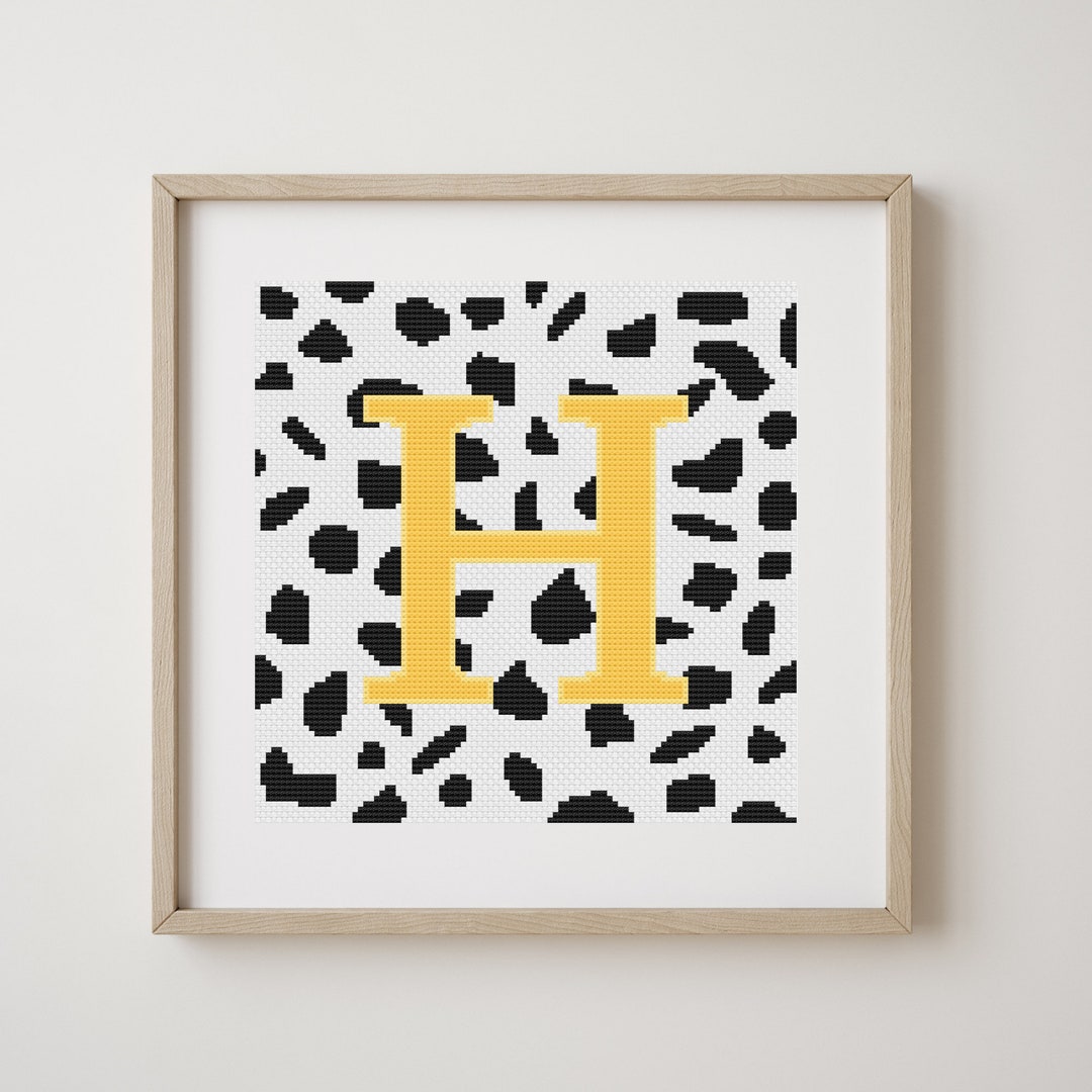 Letter H, Cross Stitch Alphabet Pattern, Yellow Letter on Dalmatian ...