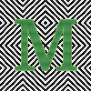 Letter M, Cross Stitch Alphabet Pattern, Green, Monogram, Modern Decor ...