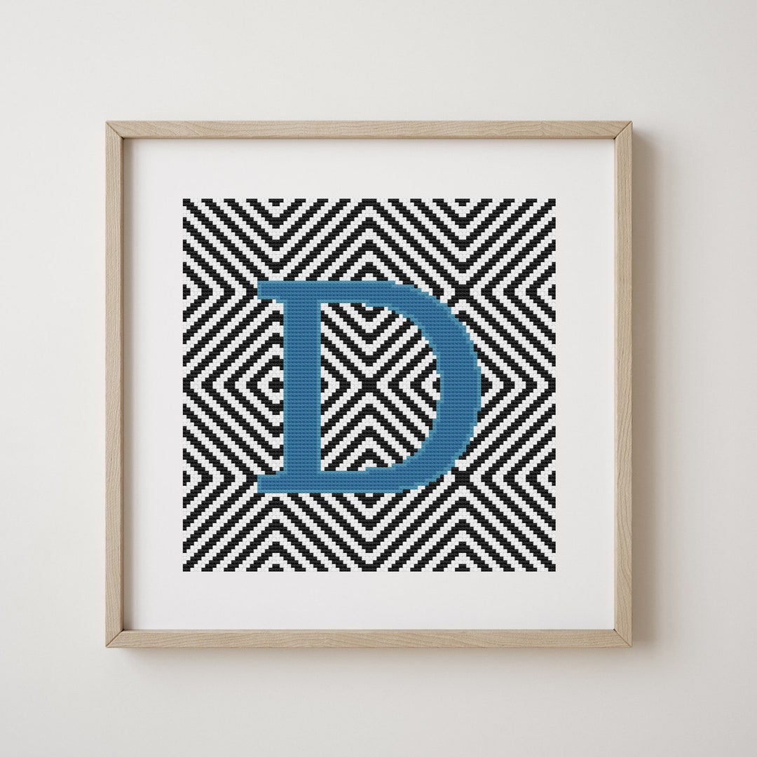Letter D, Cross Stitch Alphabet Pattern, Teal Blue, Monogram, Modern ...