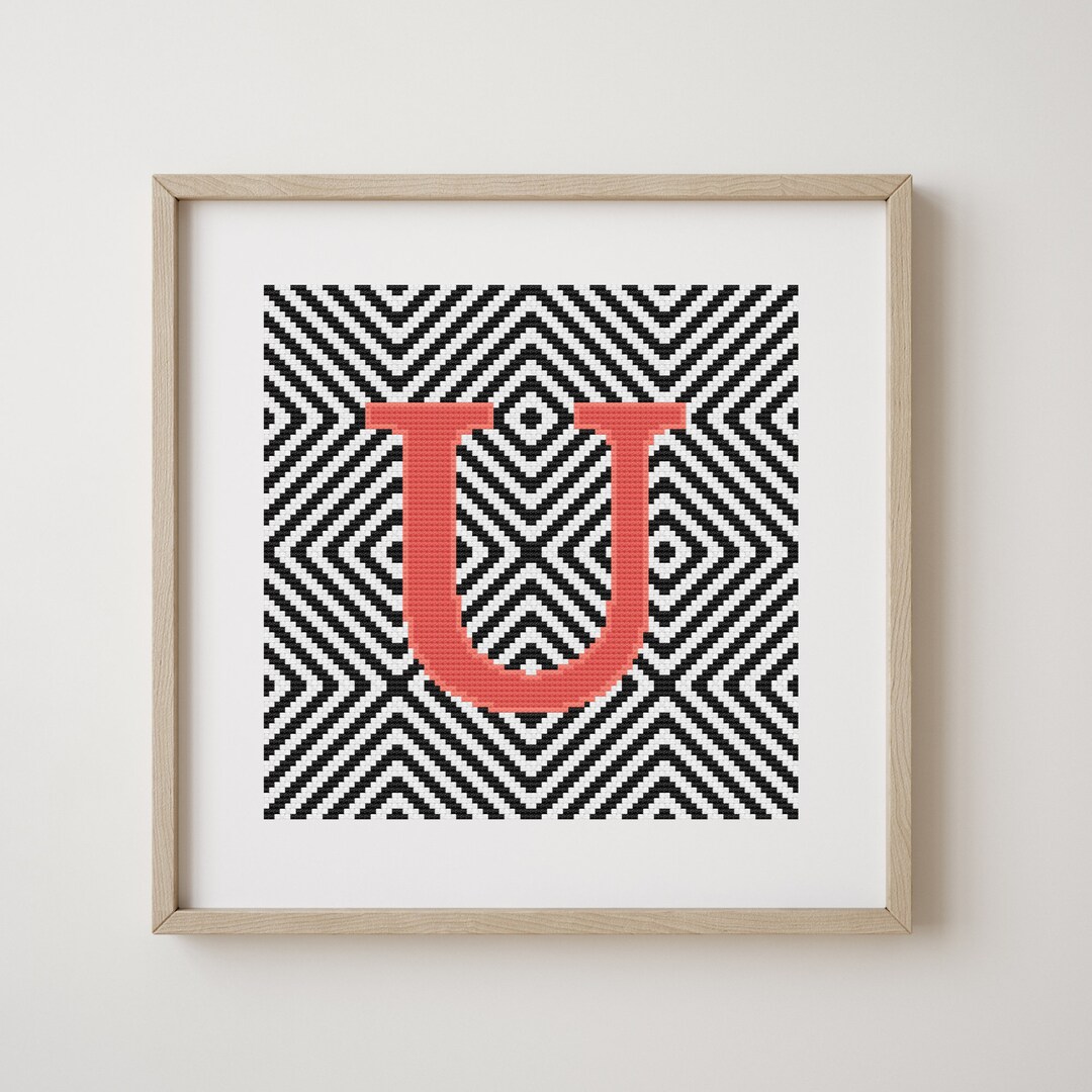 Letter U, Cross Stitch Alphabet Pattern, Coral, Monogram, Modern Decor ...