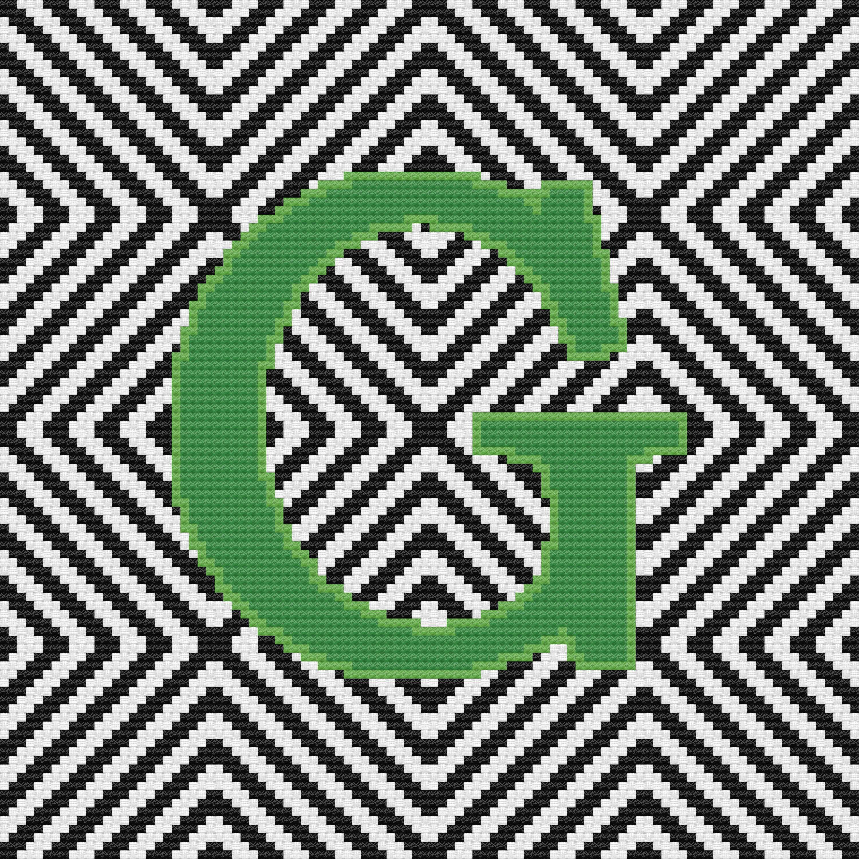 Letter G, Cross Stitch Alphabet Pattern, Green, Monogram, Modern Decor ...