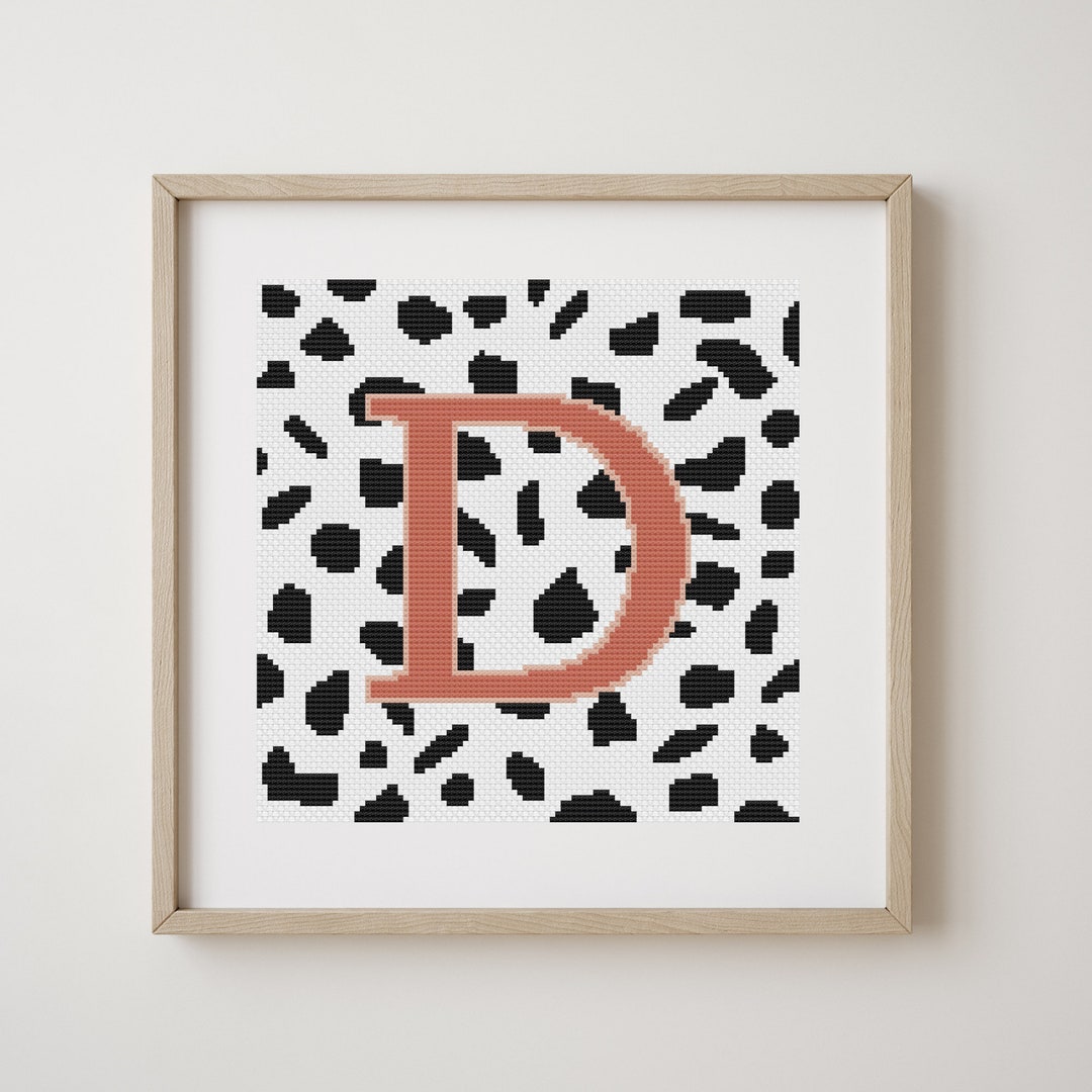 Letter D, Cross Stitch Alphabet Pattern, Terracotta Letter on Dalmatian ...