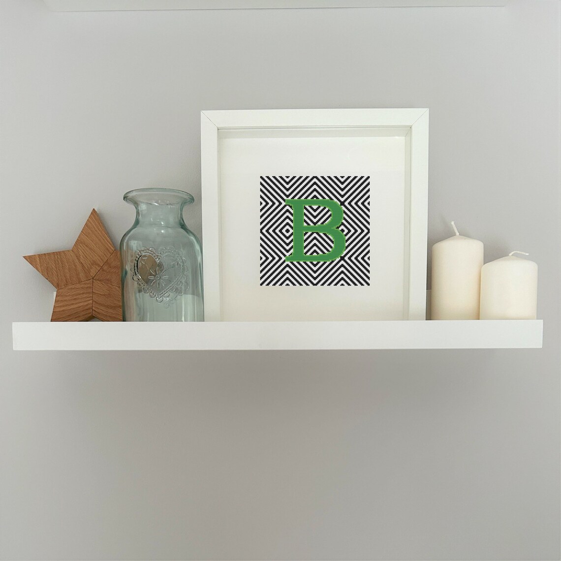 Letter B, Cross Stitch Alphabet Pattern, Green, Monogram, Modern Decor ...