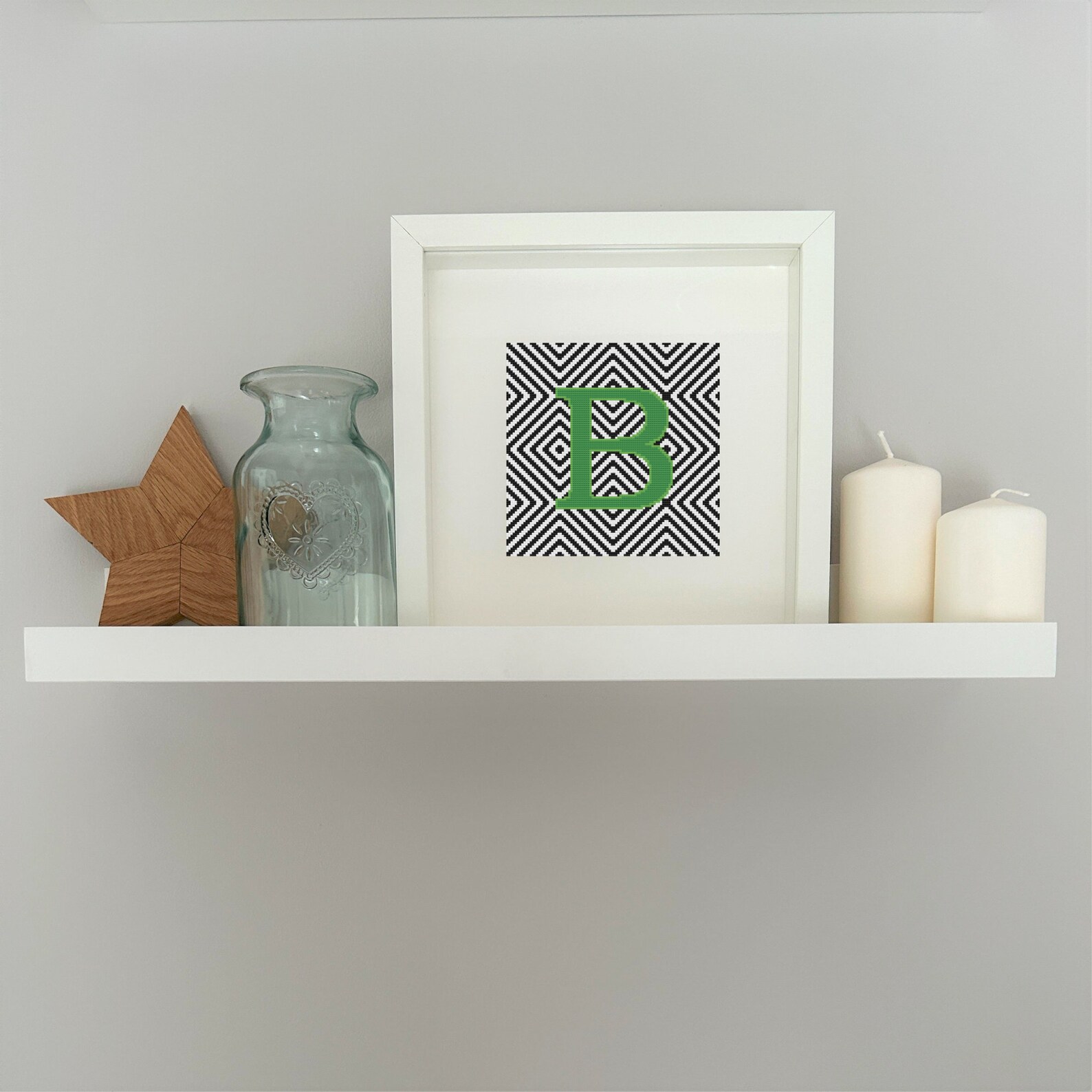 Letter B, Cross Stitch Alphabet Pattern, Green, Monogram, Modern Decor ...