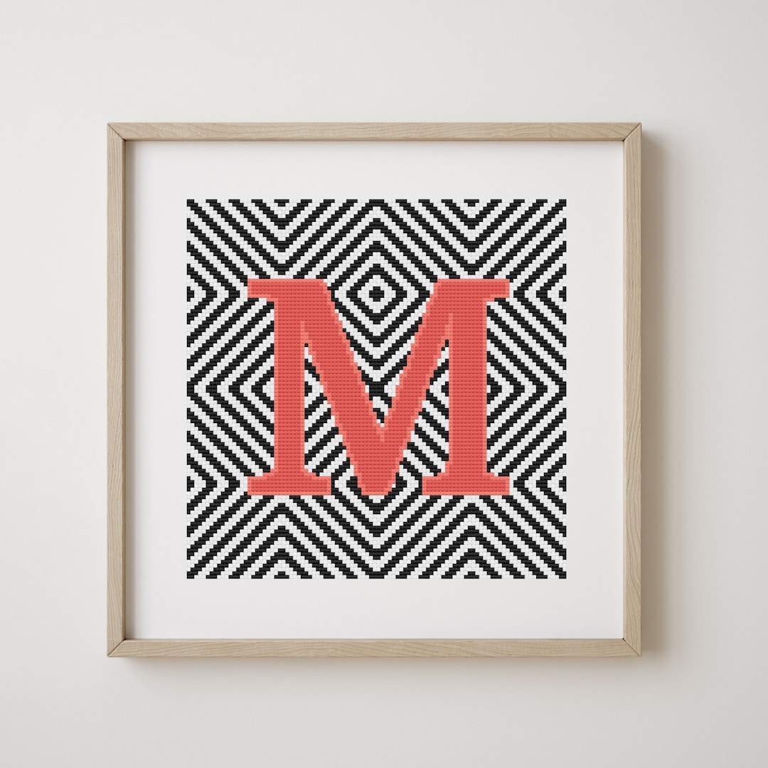 Letter M, Cross Stitch Alphabet Pattern, Coral, Monogram, Modern Decor ...