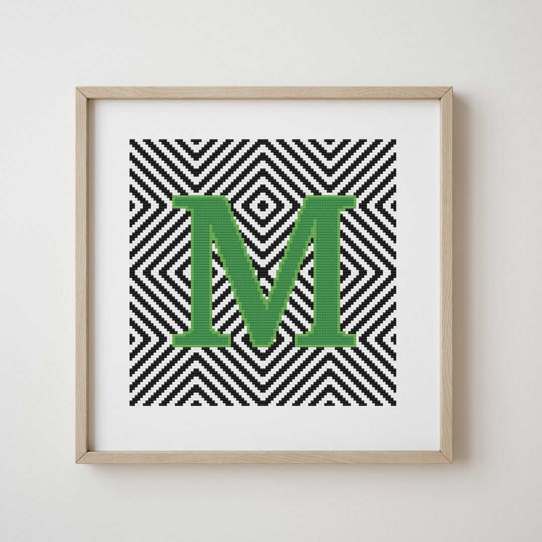 Letter M, Cross Stitch Alphabet Pattern, Green, Monogram, Modern Decor ...
