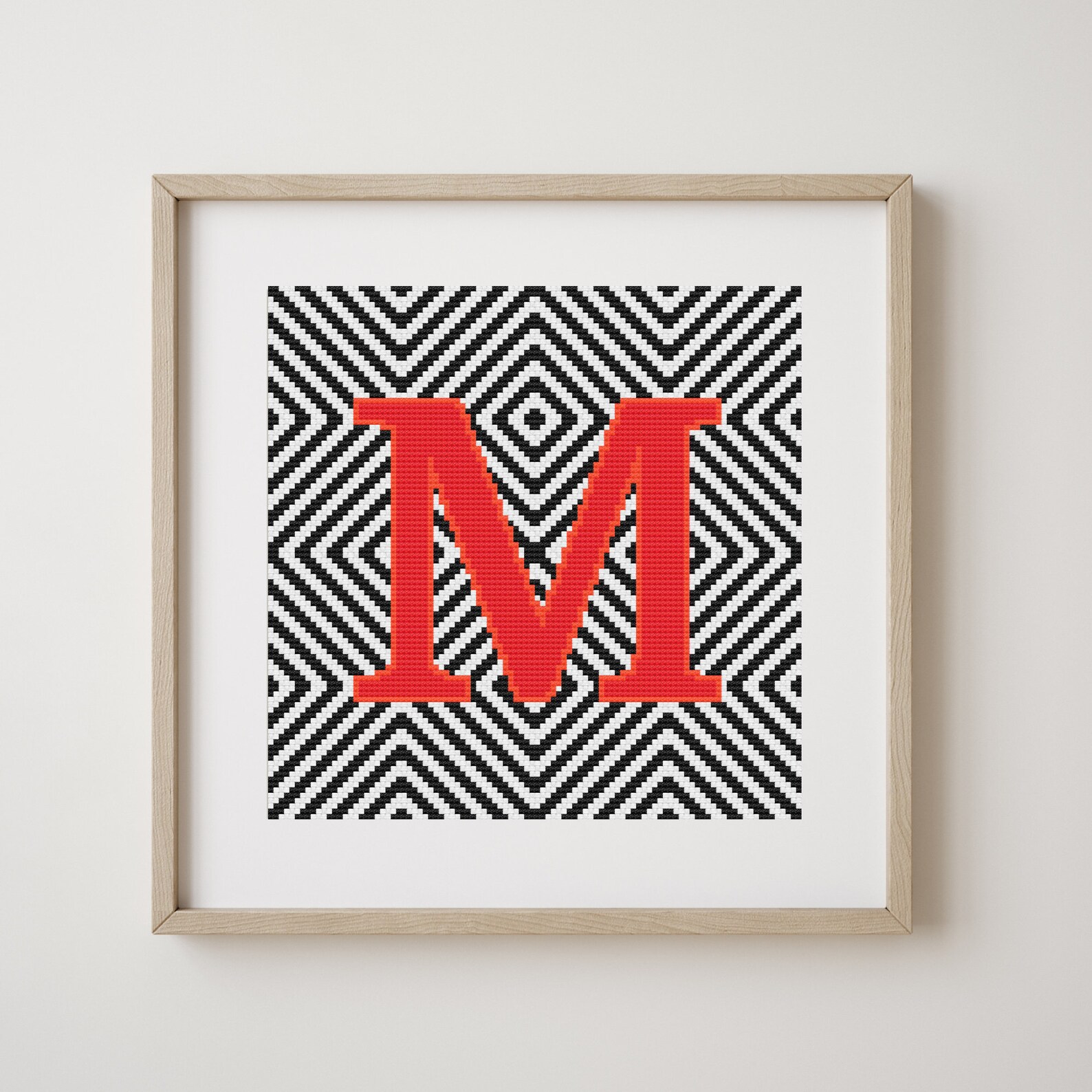 Letter M, Cross Stitch Alphabet Pattern, Red, Monogram, Modern Decor ...