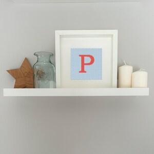 Letter P, Cross Stitch Alphabet Pattern, Coral Letter on Baby Blue ...