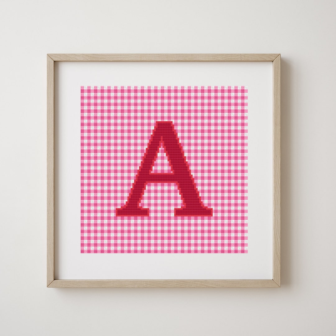 Letter A, Cross Stitch Alphabet Pattern, Red Letter on Pink Gingham ...