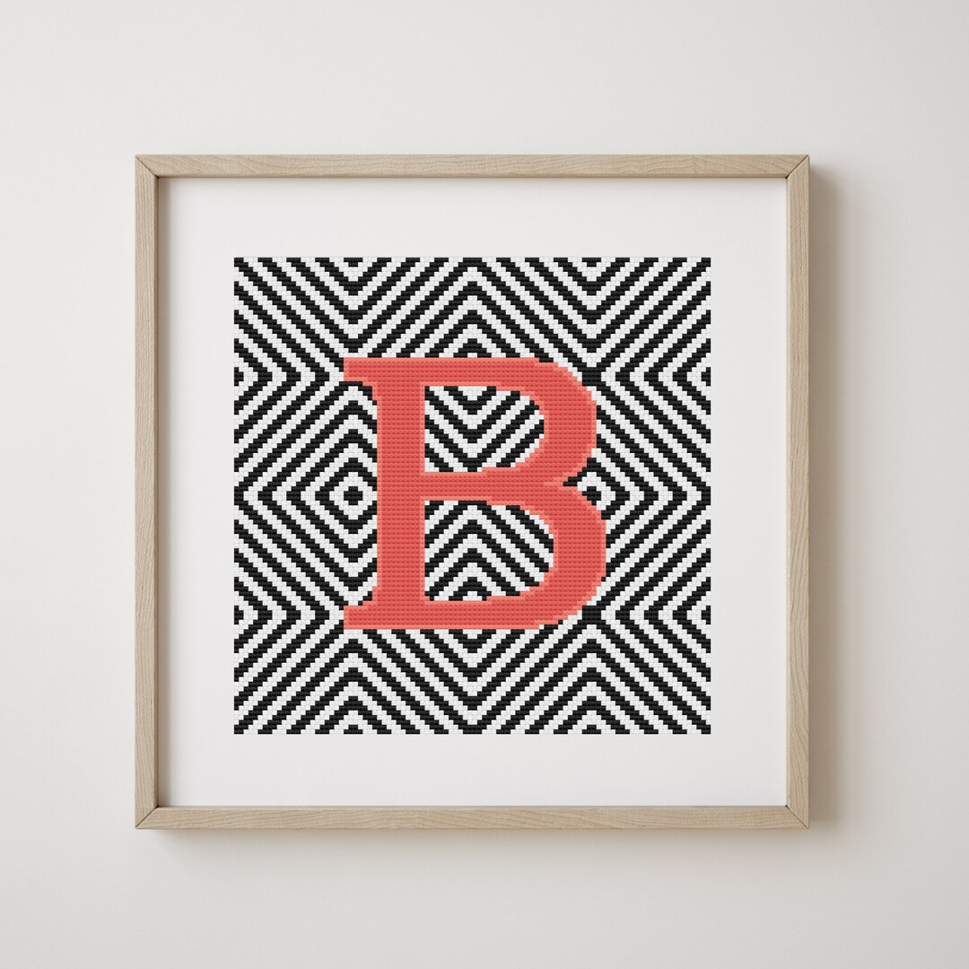 Letter B, Cross Stitch Alphabet Pattern, Coral, Monogram, Modern Decor ...
