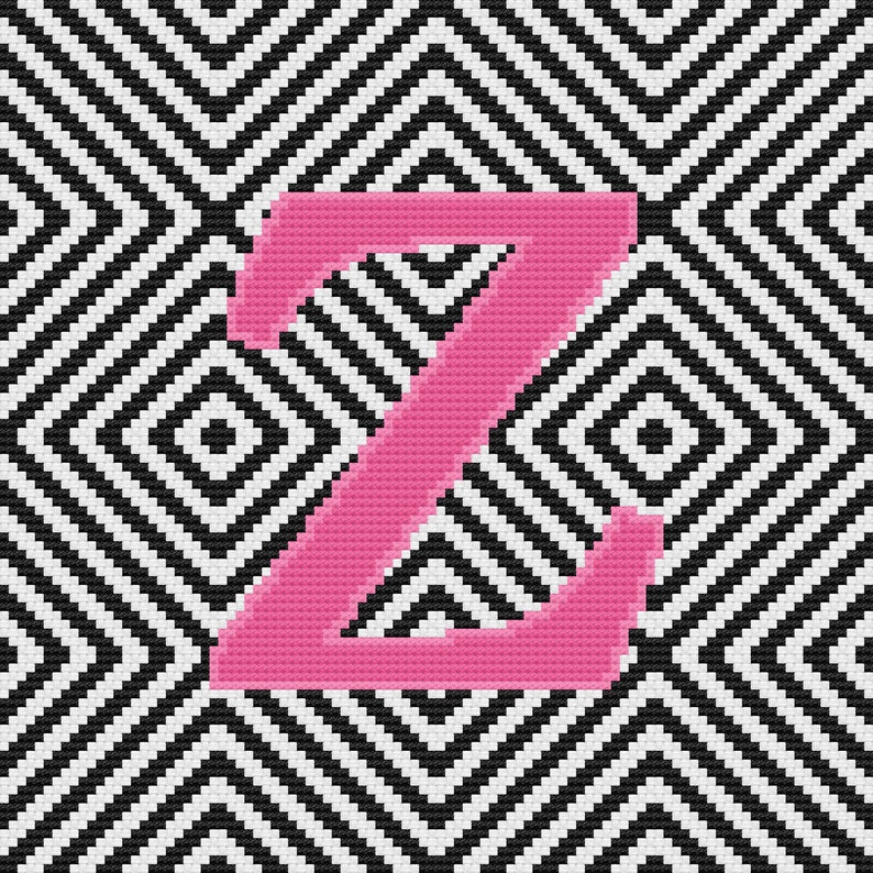 Letter Z, Cross Stitch Alphabet Pattern, Pink, Monogram, Modern Decor ...
