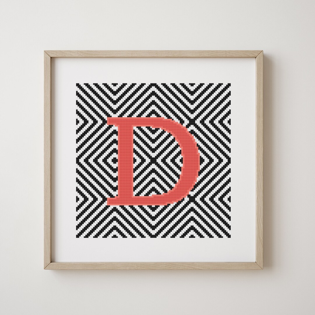 Letter D, Cross Stitch Alphabet Pattern, Coral, Monogram, Modern Decor ...