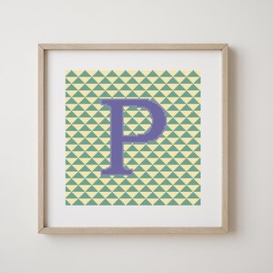 Letter P, Cross Stitch Alphabet Pattern, Blue on Green and Yellow ...