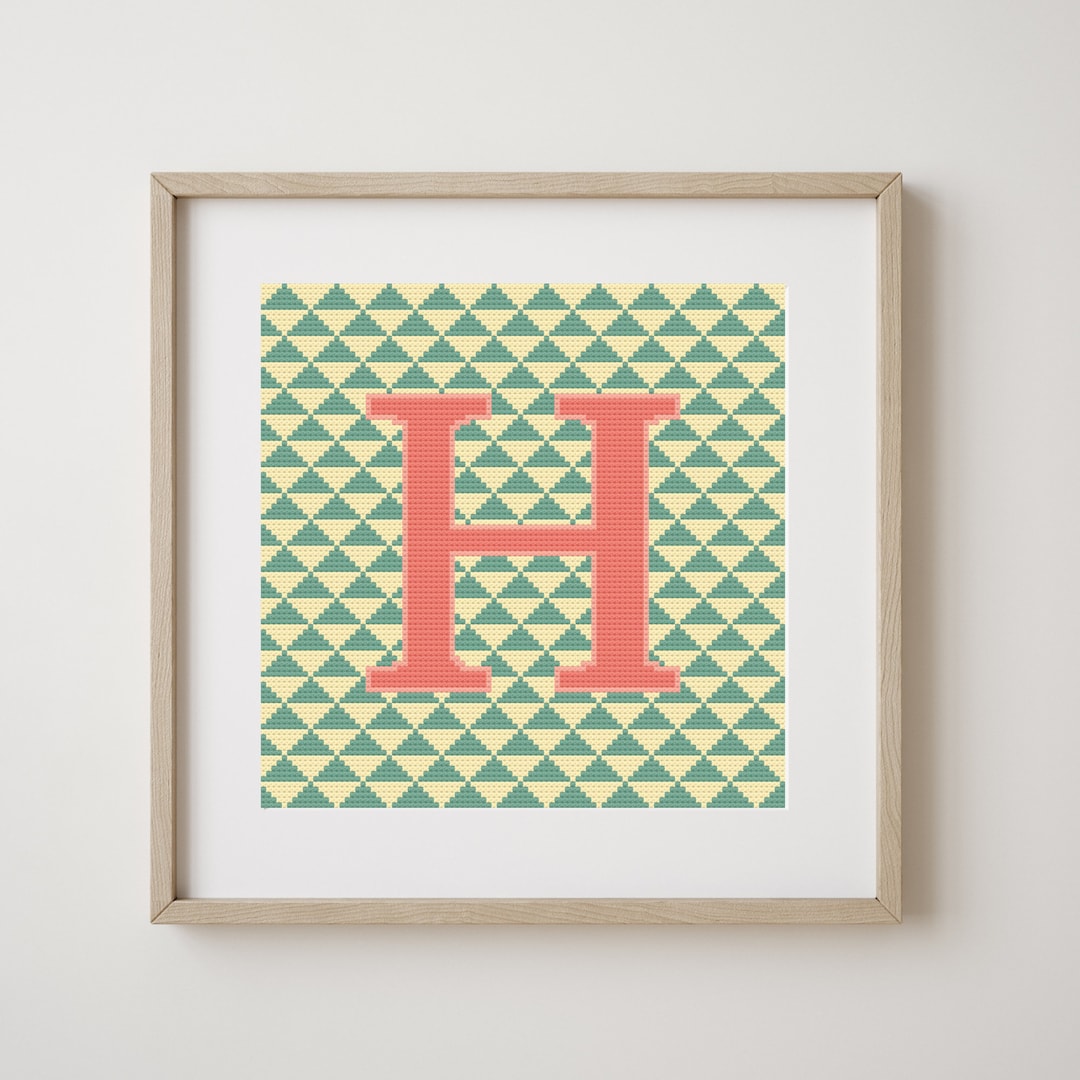 Letter H, Cross Stitch Alphabet Pattern, Coral on Green and Yellow ...