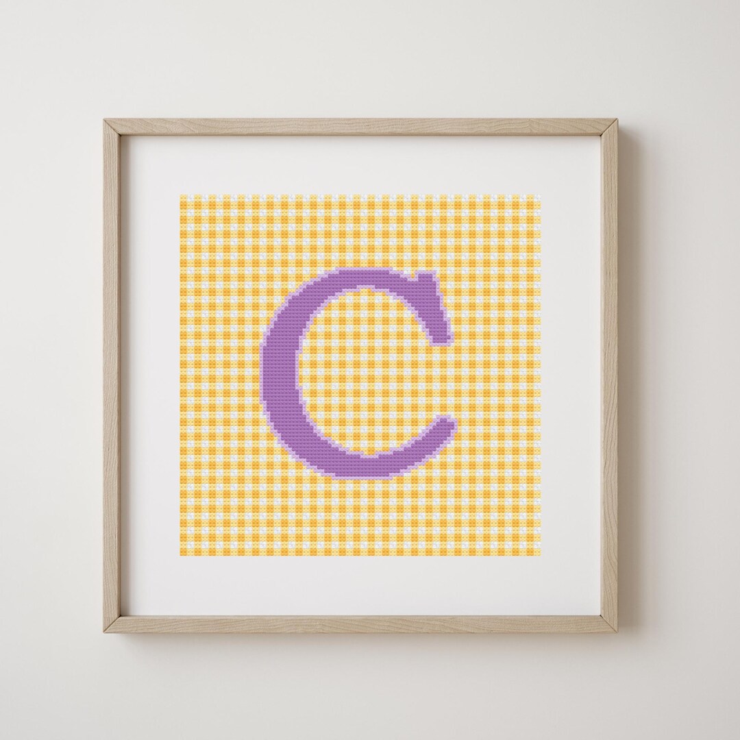 Letter C, Cross Stitch Alphabet Pattern, Purple Letter on Yellow ...
