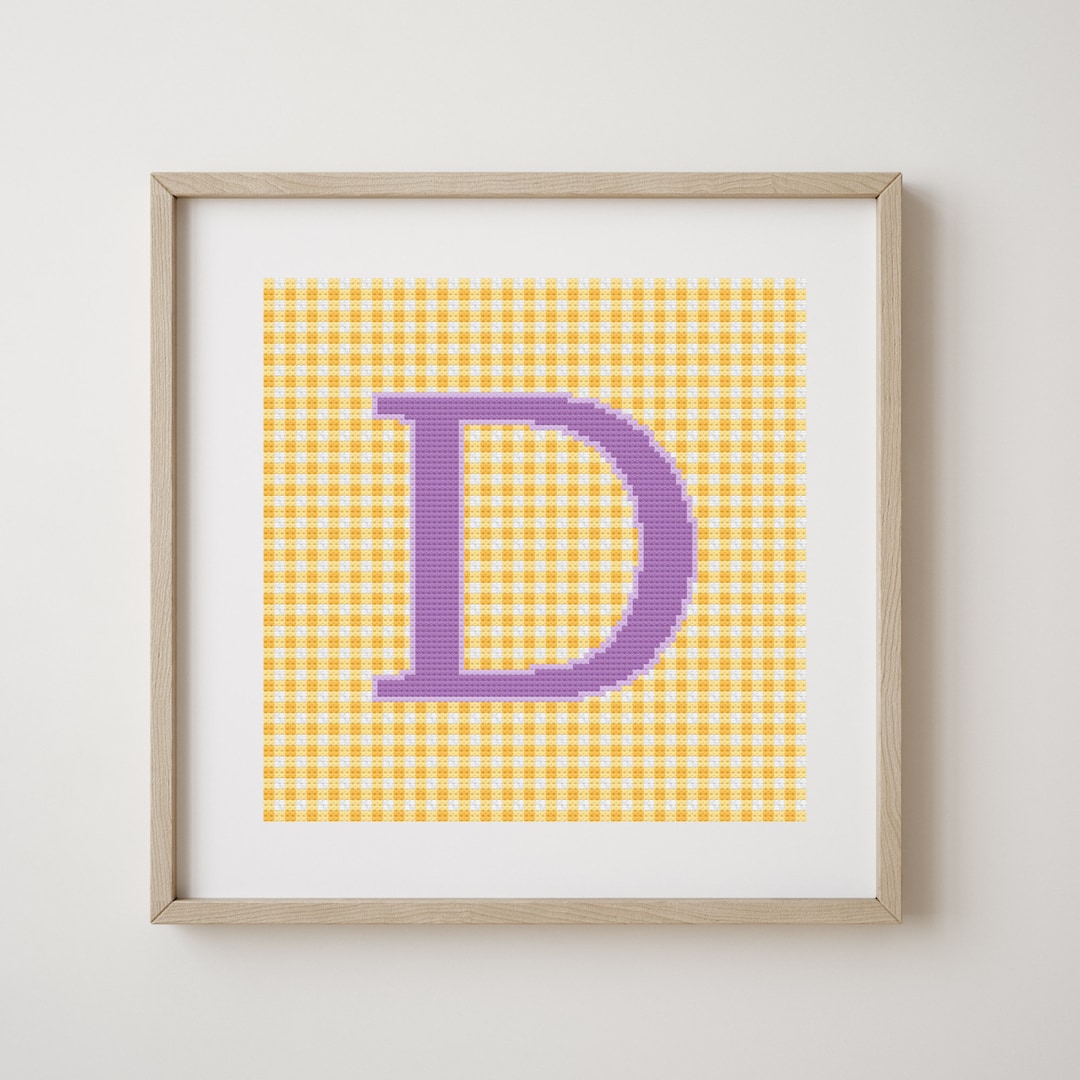 Letter D, Cross Stitch Alphabet Pattern, Purple Letter on Yellow ...