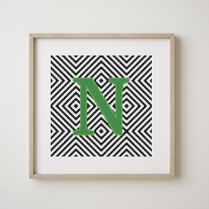 Letter N, Cross Stitch Alphabet Pattern, Green, Monogram, Modern Decor ...