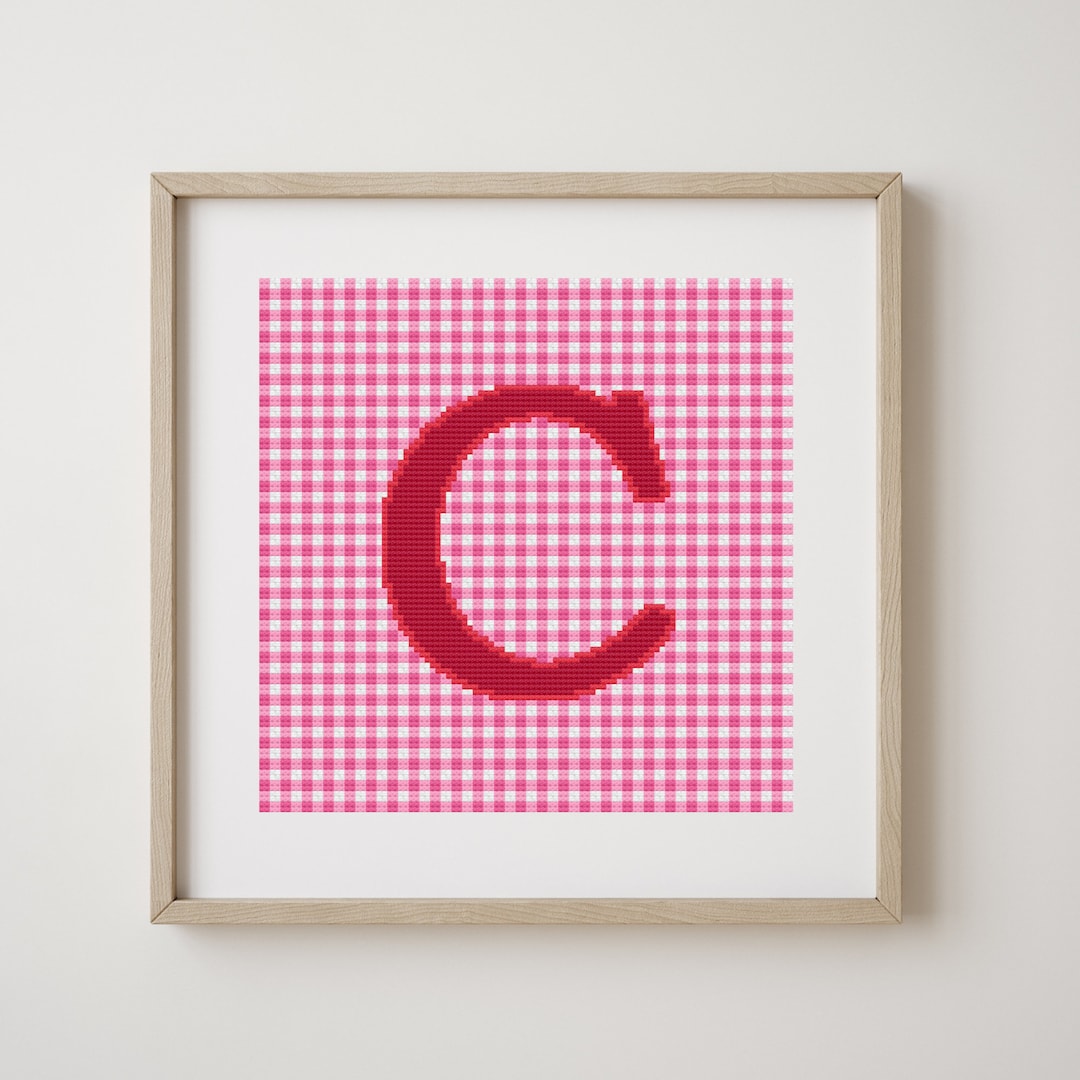 Letter C, Cross Stitch Alphabet Pattern, Red Letter on Pink Gingham ...