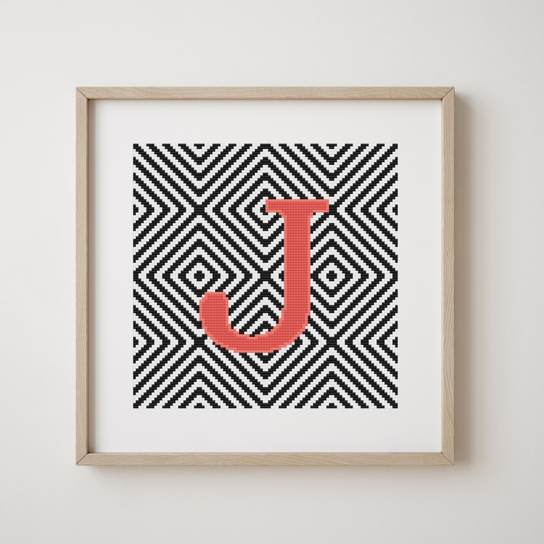 Letter J, Cross Stitch Alphabet Pattern, Coral, Monogram, Modern Decor ...
