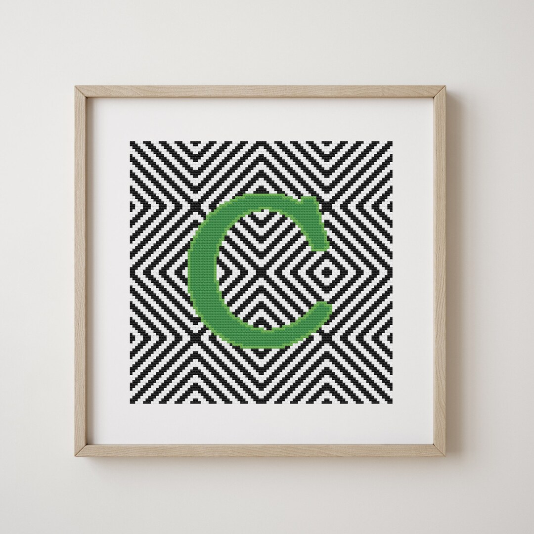 Letter C, Cross Stitch Alphabet Pattern, Green, Monogram, Modern Decor ...