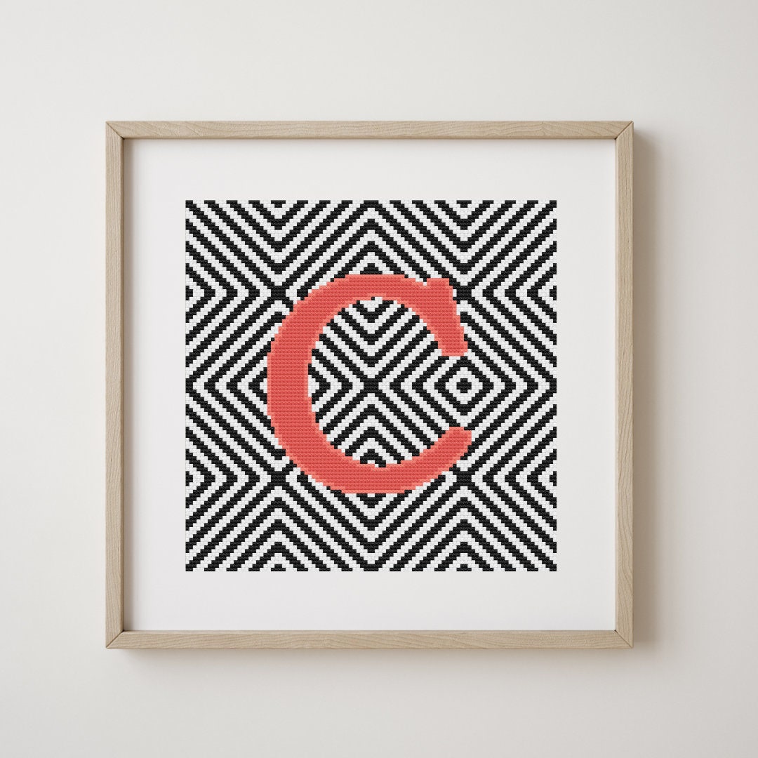 Letter C, Cross Stitch Alphabet Pattern, Coral, Monogram, Modern Decor ...