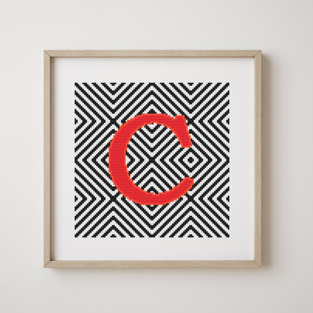Letter C, Cross Stitch Alphabet Pattern, Red, Monogram, Modern Decor ...