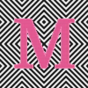 Letter M, Cross Stitch Alphabet Pattern, Pink, Monogram, Modern Decor ...