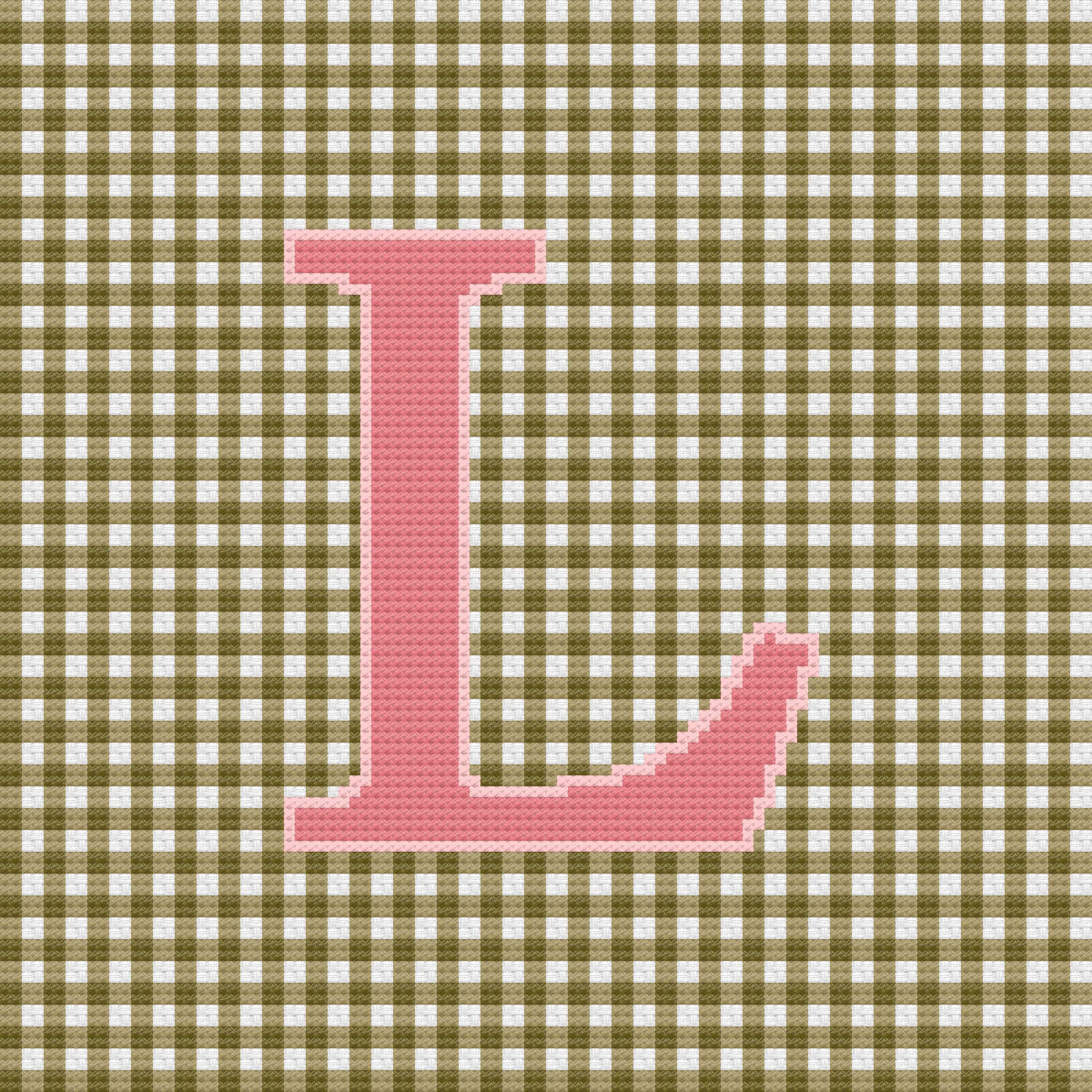 Letter L Cross Stitch Pattern: Pink Monogram on Gingham (PDF Pattern ...