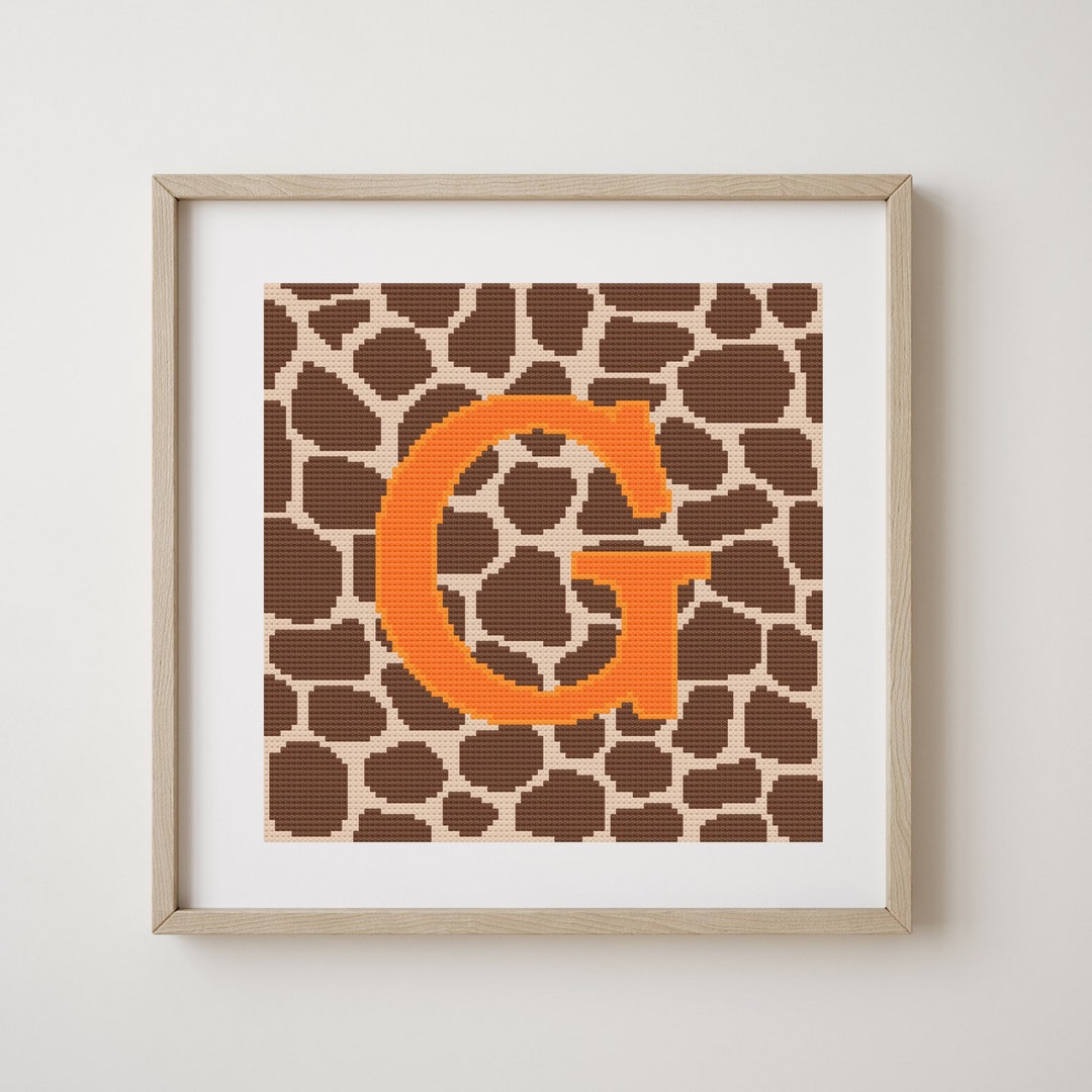Letter G, Cross Stitch Alphabet Pattern, Orange Letter on Giraffe Print ...