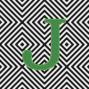 Letter J, Cross Stitch Alphabet Pattern, Green, Monogram, Modern Decor ...