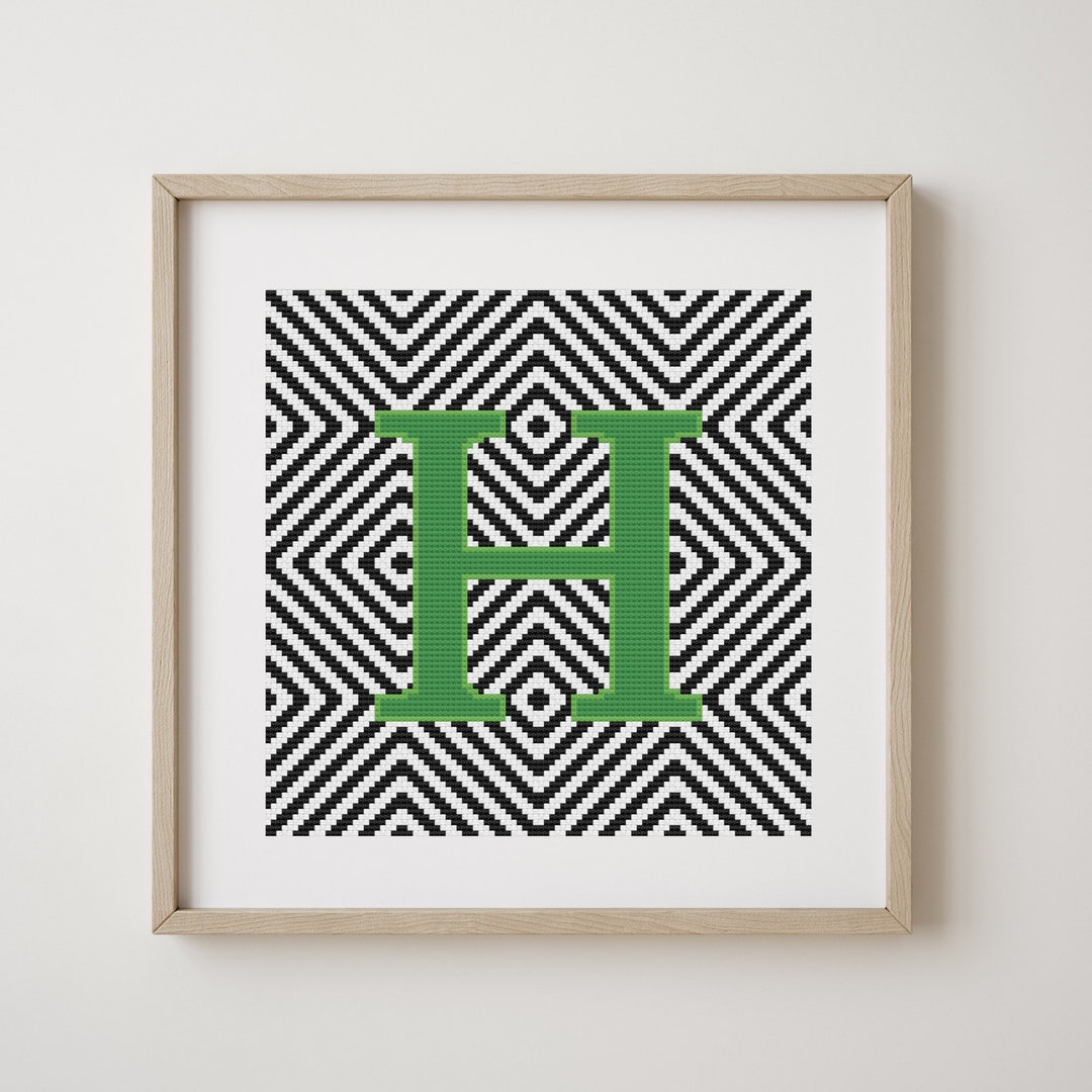 Letter H, Cross Stitch Alphabet Pattern, Green, Monogram, Modern Decor ...