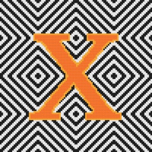 Letter X, Cross Stitch Alphabet Pattern, Orange, Monogram, Modern Decor ...