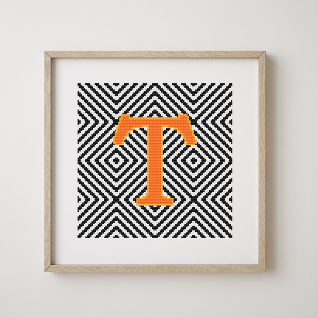 Letter T, Cross Stitch Alphabet Pattern, Orange, Monogram, Modern Decor ...