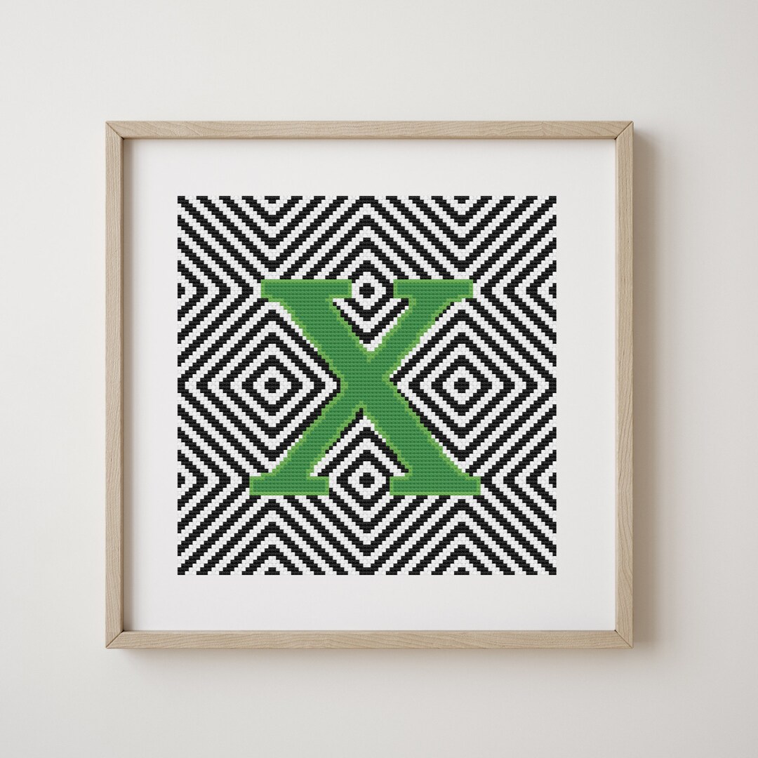 Letter X, Cross Stitch Alphabet Pattern, Green, Monogram, Modern Decor ...