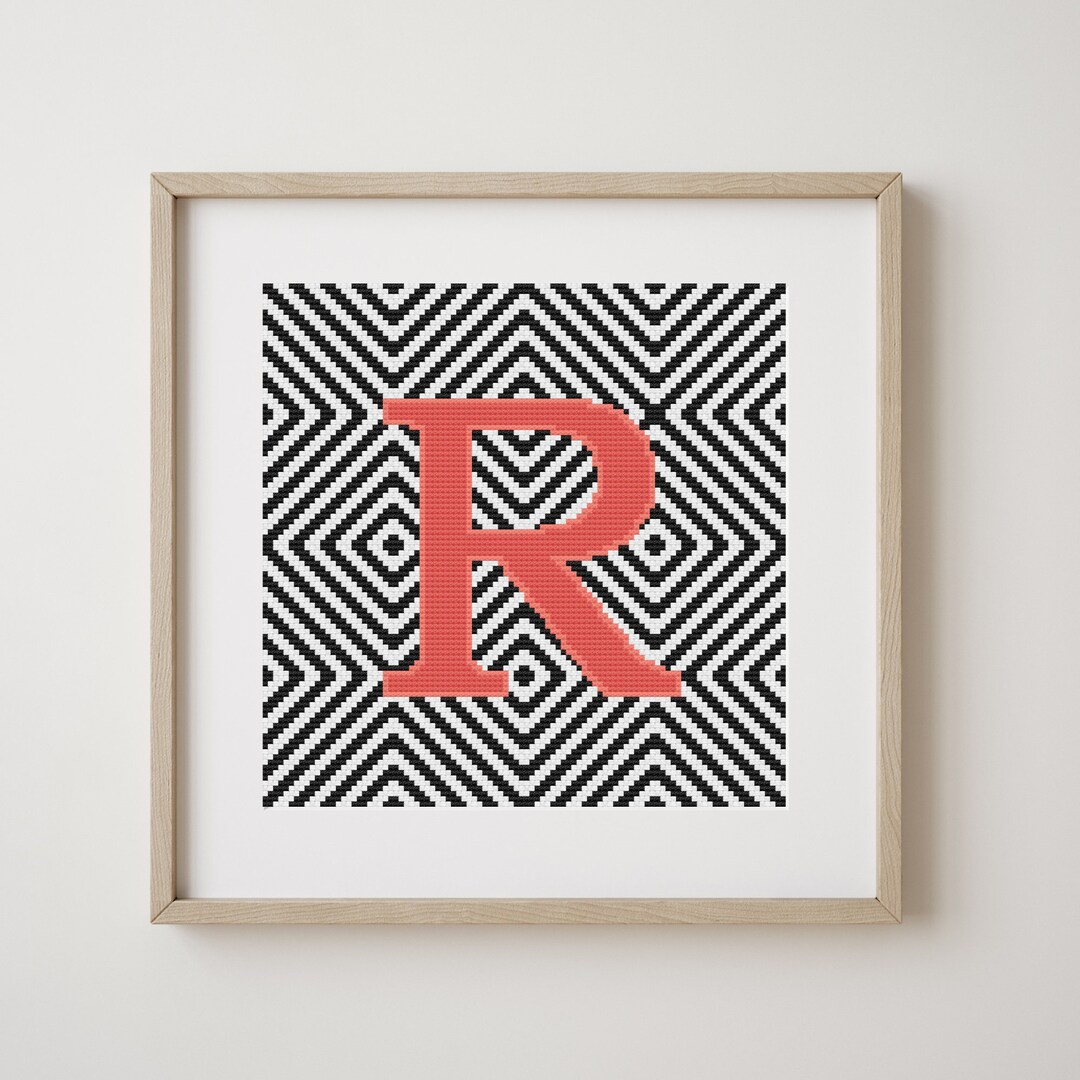 Letter R, Cross Stitch Alphabet Pattern, Coral, Monogram, Modern Decor ...