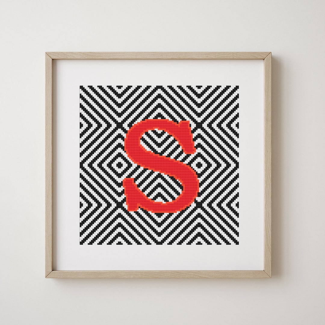 Letter S, Cross Stitch Alphabet Pattern, Red, Monogram, Modern Decor ...