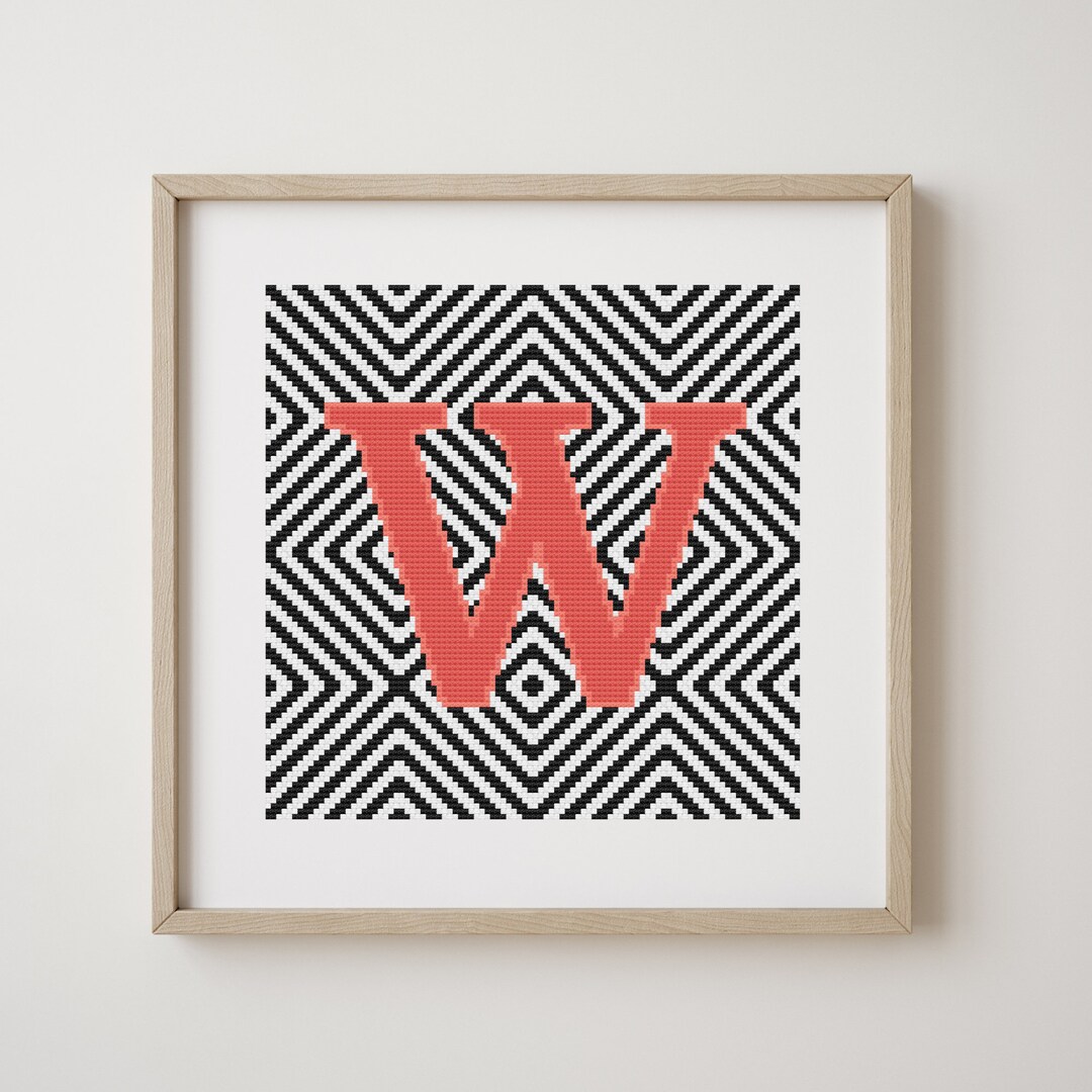 Letter W, Cross Stitch Alphabet Pattern, Coral, Monogram, Modern Decor ...