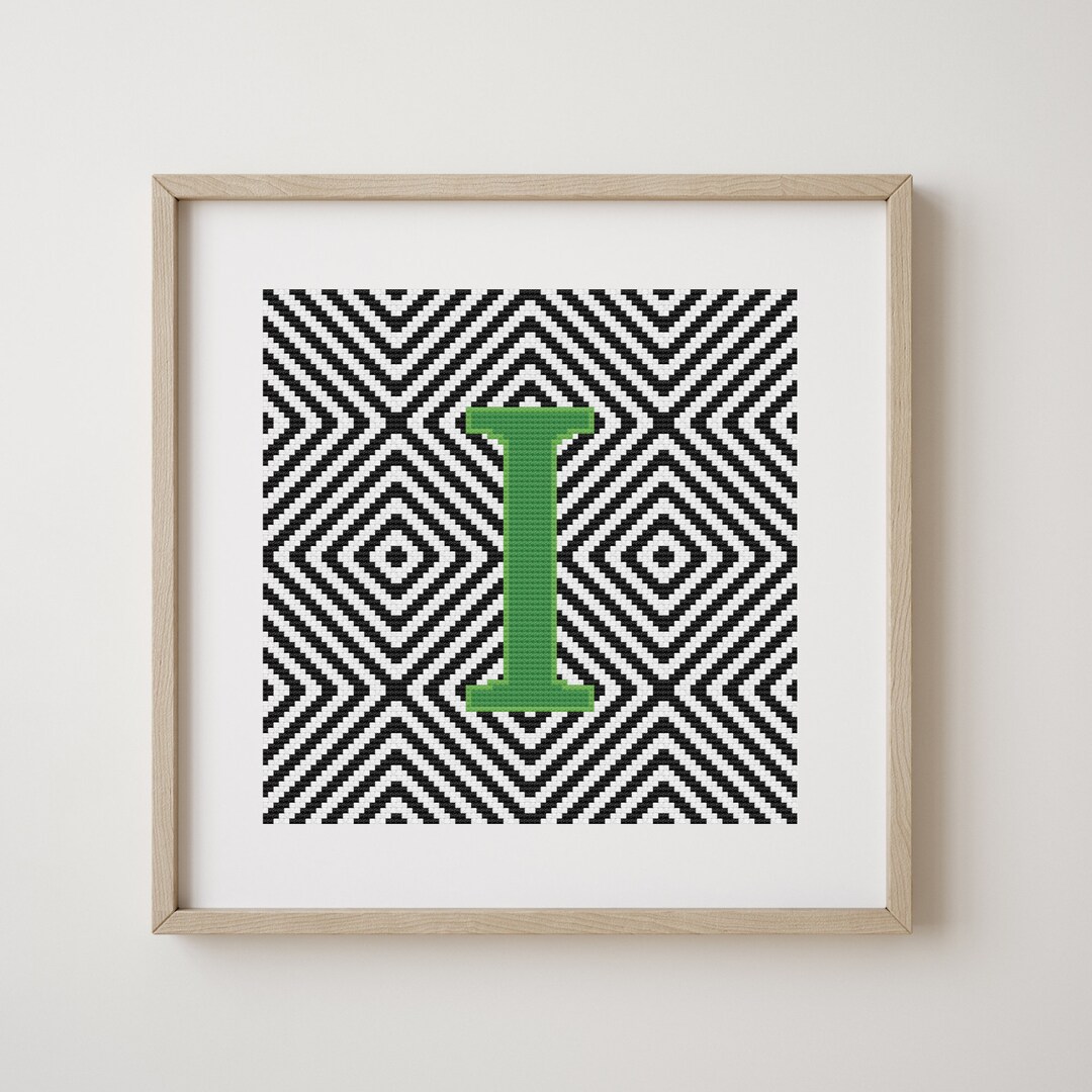 Letter I, Cross Stitch Alphabet Pattern, Green, Monogram, Modern Decor ...