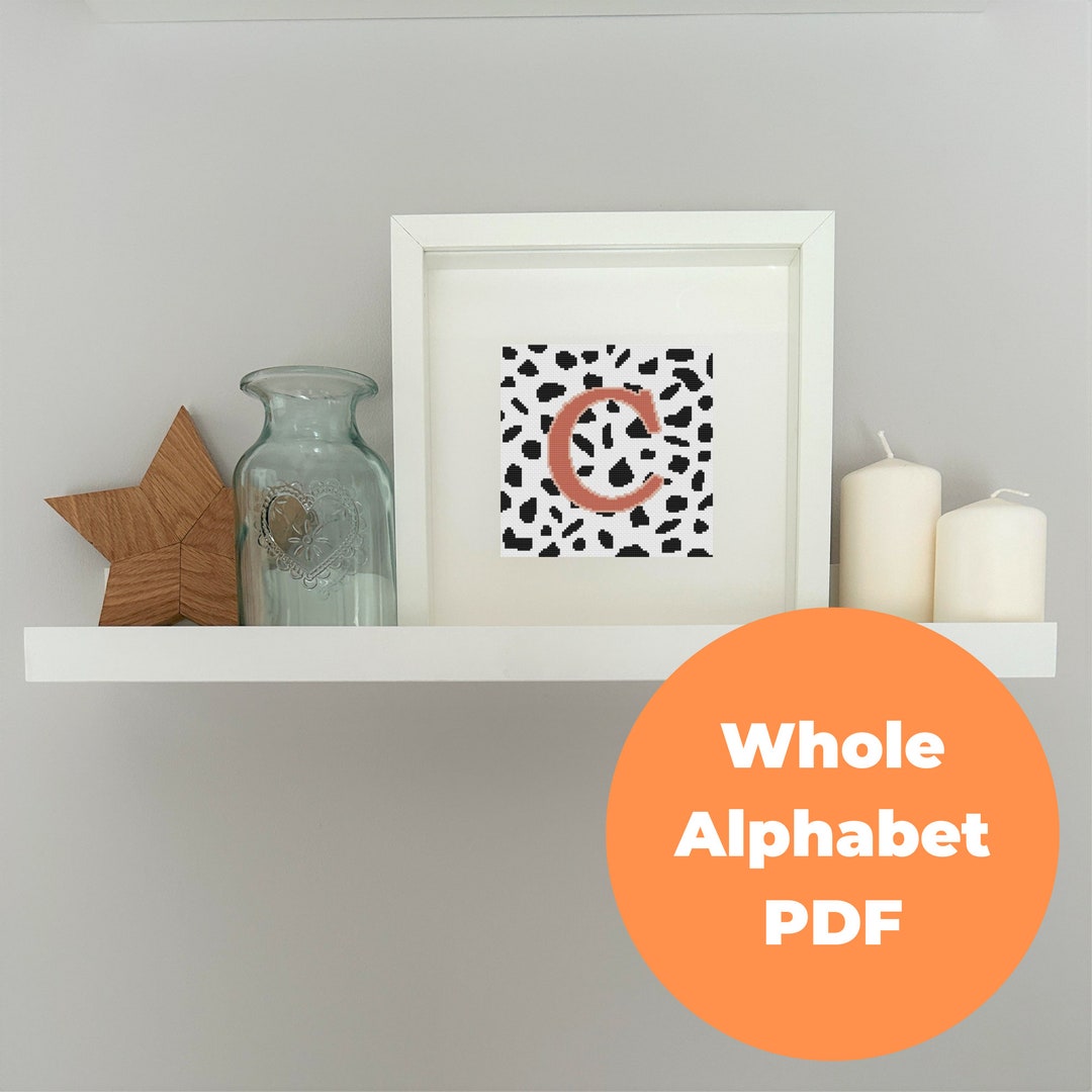 Dalmatian Print, Cow Print Alphabet Cross Stitch Pattern Terracotta ...