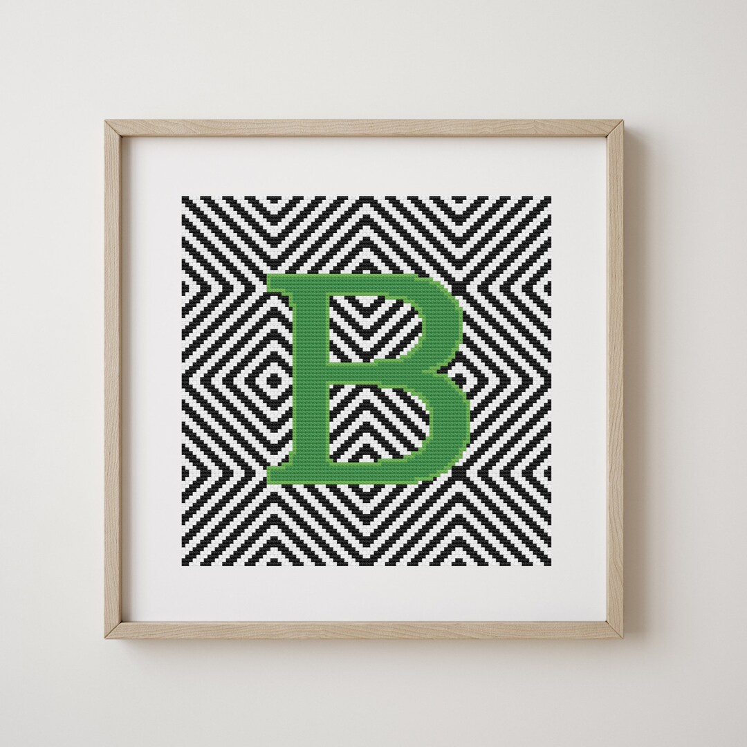 Letter B, Cross Stitch Alphabet Pattern, Green, Monogram, Modern Decor ...