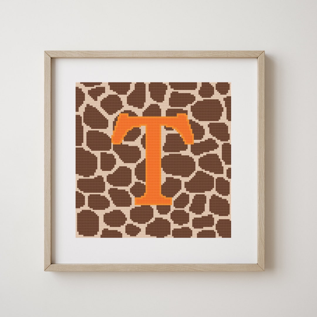 Letter T, Cross Stitch Alphabet Pattern, Orange Letter on Giraffe Print ...